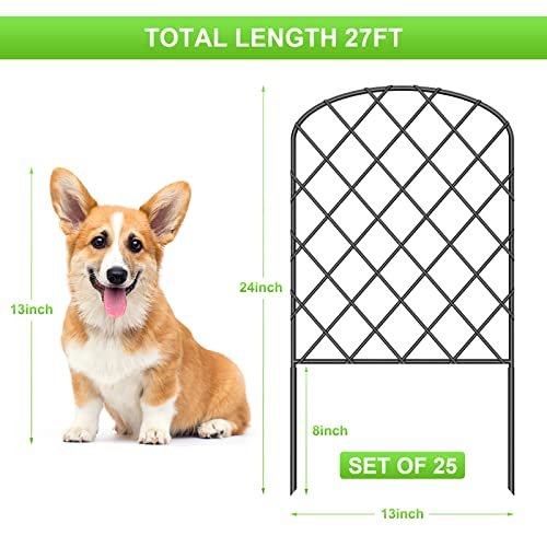 OUSHENG 25 Pack Decorative Garden Fence, Total 27ft(L) x 24in(H) Animal Barrier Border, Rustproof Metal Wire Section Edging Defence Fencing Panel for Outdoor Patio Garden Yard, Arched