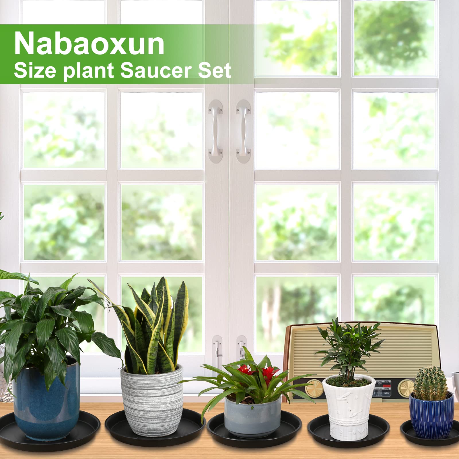 NABAOXUN 6Pack 8,10,12Inch Plastic Drip Trays Plant Saucers for Indoors Outdoor Plant, Thick Heavy Durable Sturdy Flower Pot Trays for Pots Planter, Blackā¦