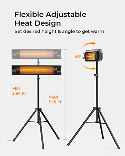 Outdoor Patio Heater, Luwior 1500W Electric Infrared Heater with Remote, 3 Modes, 24H Timer Auto Shut Off, Wall-mounted/Tripod For Garage Backyard
