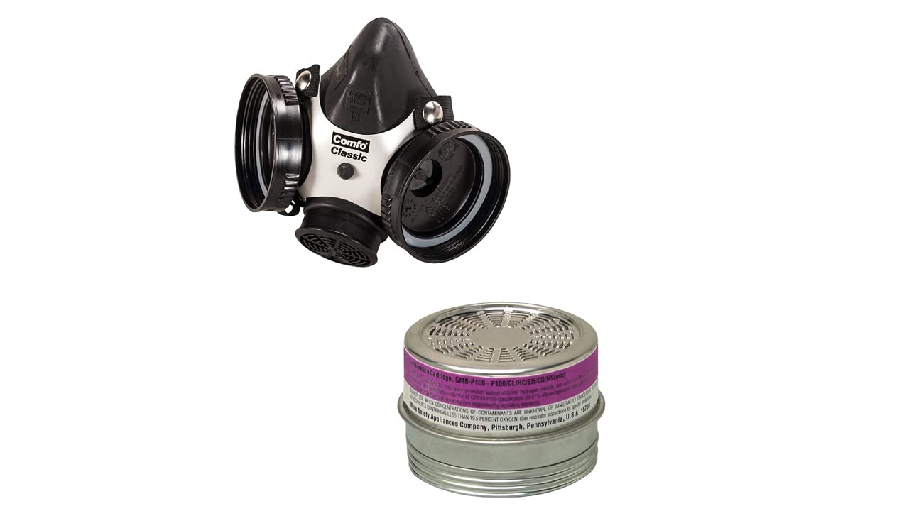 MSA 808071 Medium Comfo Classic Series Half-Mask Respirator 815179 Comfo Chemical and Combination Cartridge, Acid Gas, P100 Filter Type (Pack of 6)