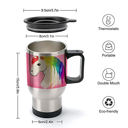 Rainbow Unicorn 14 Oz Travel Coffee Mug Stainless Steel Vacuum Insulated Cup with Lid