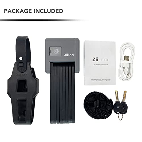ZiiLock X - Award Winning Smart Folding Bike Lock,Fingerprint & Bluetooth APP Remote Control, Anti-Theft Alarm,Heavy Duty Bike Lock with Key and Case (Armour Gray)