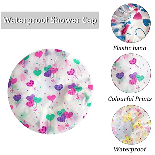 Shower Cap, Reusable Plastic Elastic Bathing Waterproof Hair Cap For Spa, Home, Hotel and Hair Salon (Love + Bear)