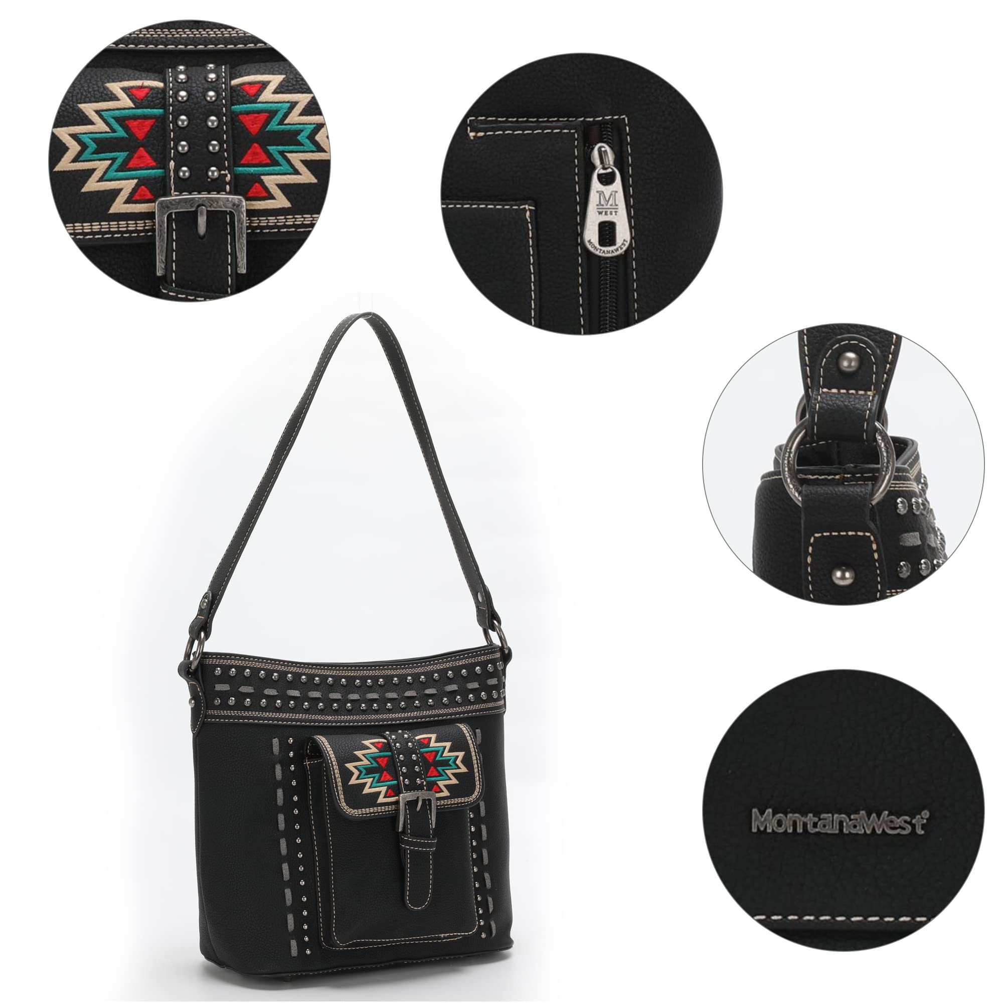 Montana West Aztec Collection Hobo Purses for Women Western Shoulder Bag with Wallet MW1123G-918BK+W