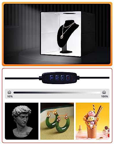 STN Photo Light Box 16"x16" 160LEDs Folding Light Box Photography CRI ≥97 Photo Studio Light Box with 6 Kinds Double- Sided Color Backgrounds and Diffuser for Jewelry and Small Products