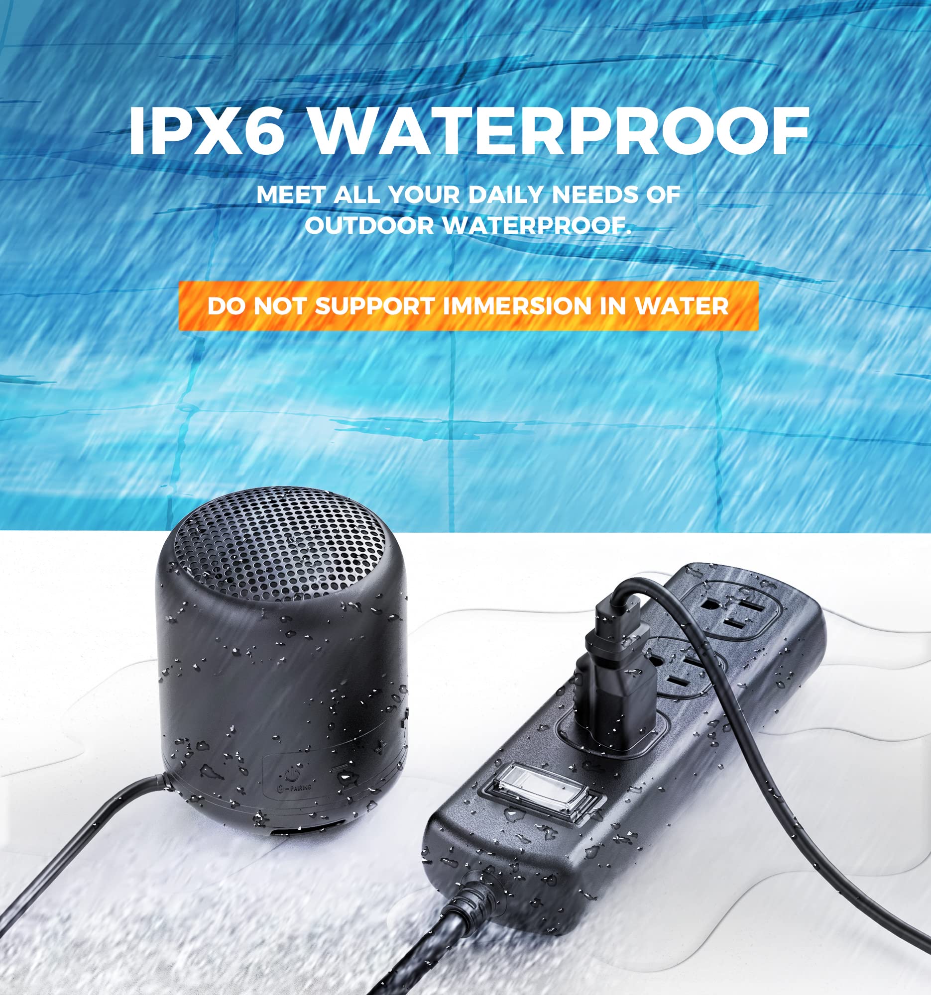 Outdoor Power Strip Weatherproof, 16AWG/6 FT Waterproof Extension Cord, IPX6 Small Surge Protector with 3 Wide Spaced Outlets, 1875W Overload Protection, Outlet Extender for Kitchen Bathroom Patio