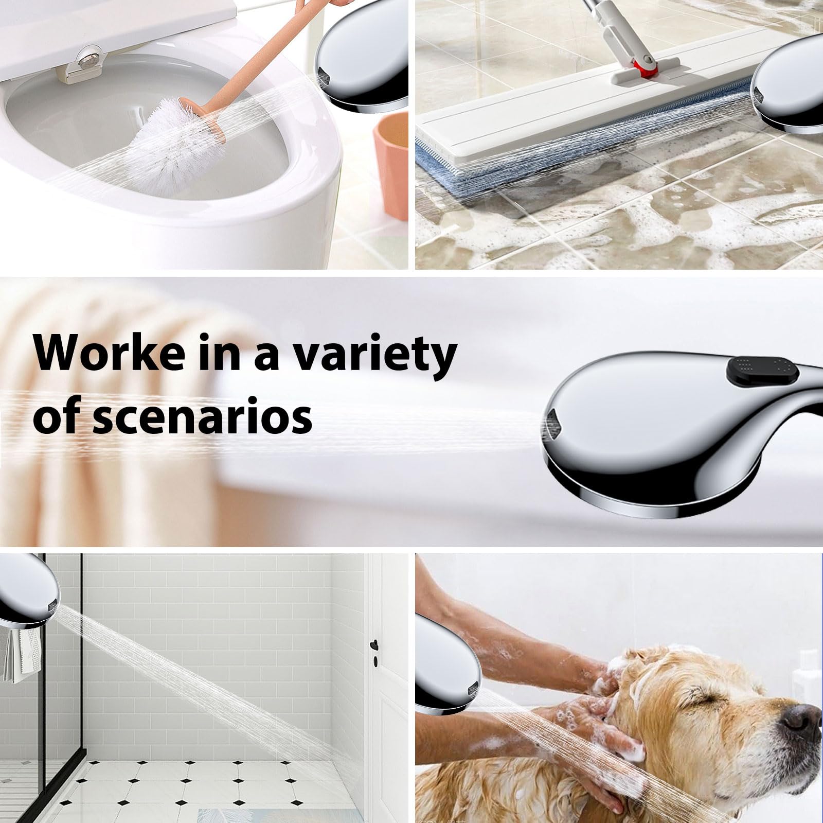 Shower Head with Handheld High Pressure - 59β Stainless Steel Hose Holder to Clean Tub Tile Pets - 10 Models Showerhead - All Chrome Finish