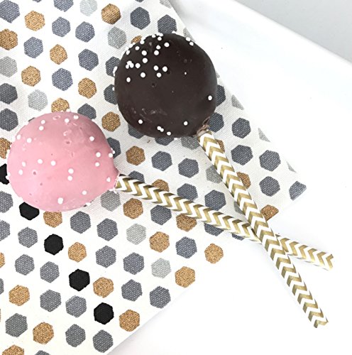 Outside the Box Papers Gold and Pink Stripe and Chevron Paper Straws 7.75 Inches 100 Pack Gold, Pink, White