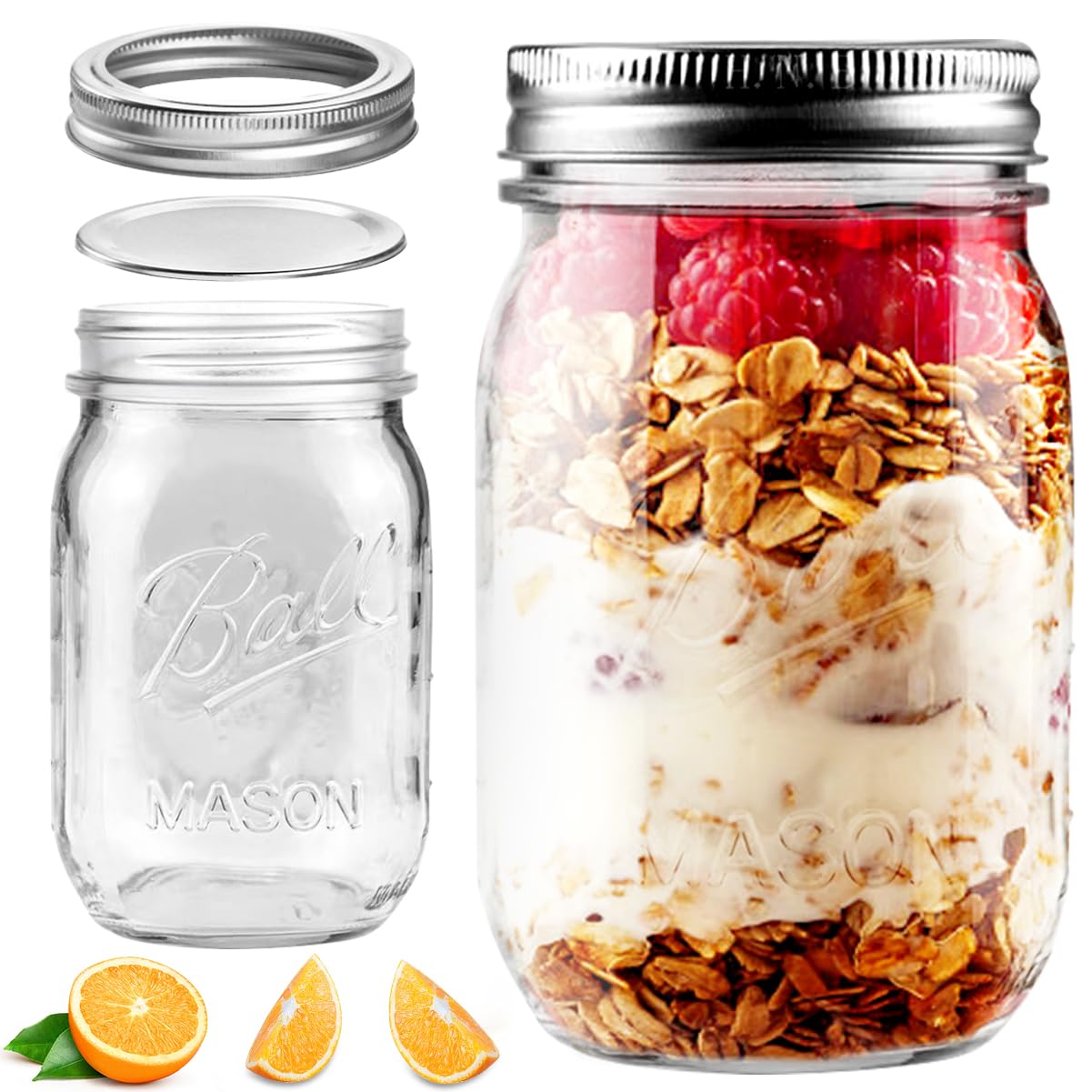 Showvigor 2 Pack Wide Mouth Mason Jars 16oz Glass Canning Jars with Detachable Airtight Lids for Preserving, Jam, Honey, Jelly, Wedding Favors, Sauces, Meal Prep, Overnight Oats, Salad, Yogurt