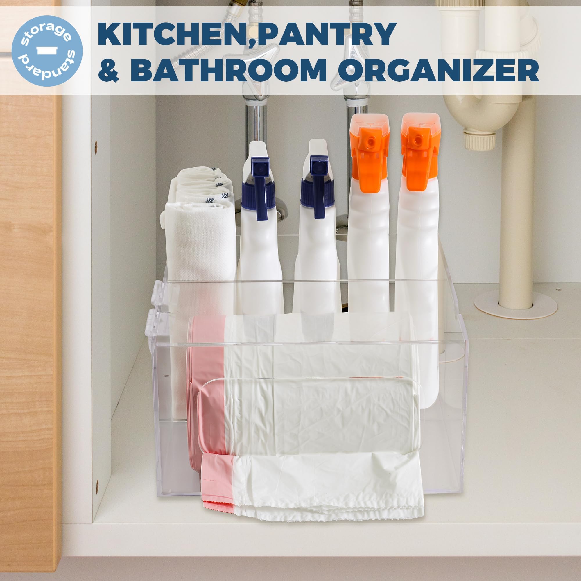 Storage Standard Trash Bag Kitchen Organizers and Storage Under Sink Dispenser - Large Garbage Bag Under Sink Organizer Bathroom - Acrylic Bathroom Storage Organizer Cabinet