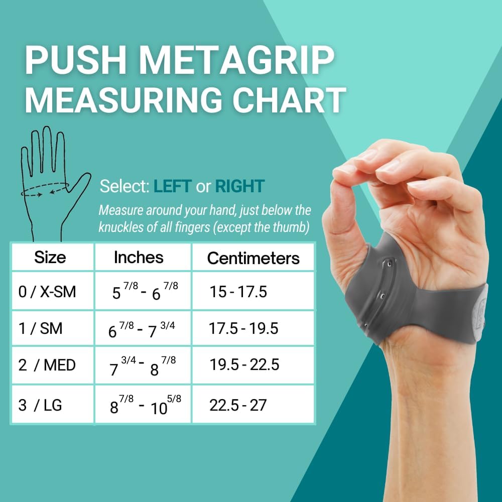 PUSH MetaGrip CMC Thumb Brace for Osteoarthritis CMC Joint Pain. Stabilizes Thumb CMC Joint Without Limiting Hand Function. (Left, Small)