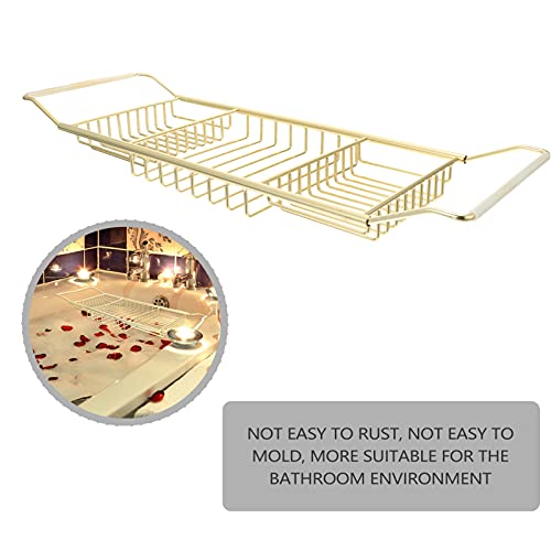 STOBOK Bathtub Tray Expandable Stainless Steel Over Bath Tub Racks Bathroom Shelf Organizer for Home Gold