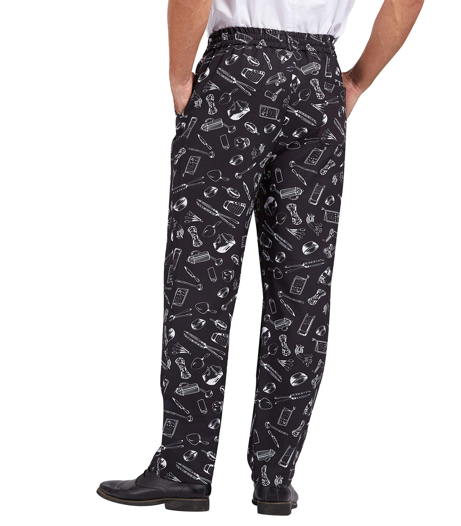 Nanxson Men's Baggy Chef Pants, Printed Work Pants with Elastic Waist Restaurant Kitchen Uniforms CFM2013 (Printed, Large)