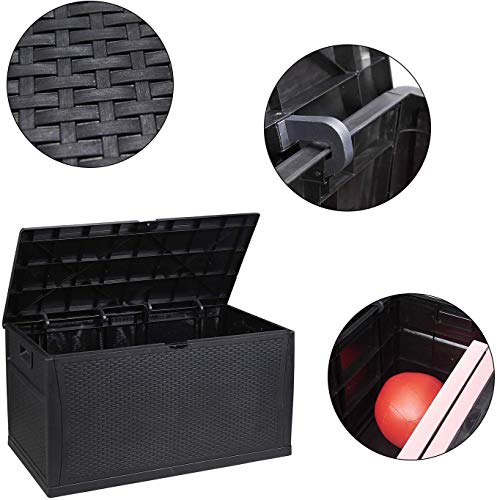 OVASTLKUY 120 Gallon Large Deck Box, Outdoor Storage Box Waterproof Resin Indoor/Outdoor Storage Container and Seat for Patio Cushions (Black)…