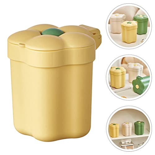 STOBOK Desktop Trash Can Mini Cute Waste Paper Basket with Lid Cartoon Flower Design Garbage Container Bin for Home Office Bedroom Nursery Room Yellow