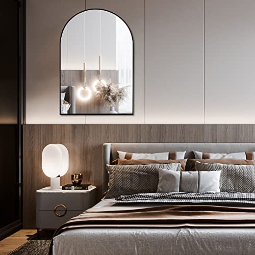 QDSSDECO Arched Mirror Black Vanity Wall Mirrors with Aluminum Frame for Bathroom, Living Room, Entryway, 24"x36"