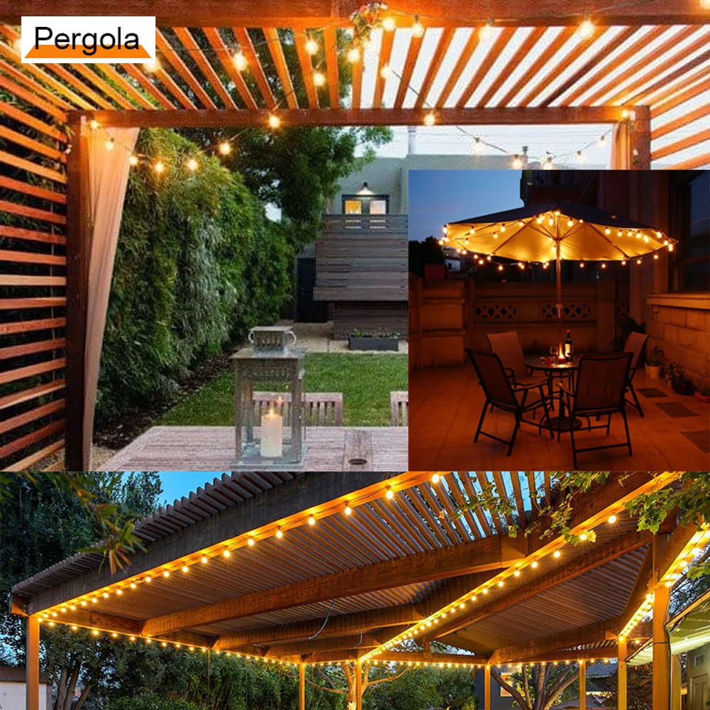 Outdoor String Lights LED 100FT Commercial Grade Heavy Duty with 30 Sockets 32 Shatterproof Include 2 Spare S14 Dimmable Plastic Edison Bulbs For Patio Market Cafe