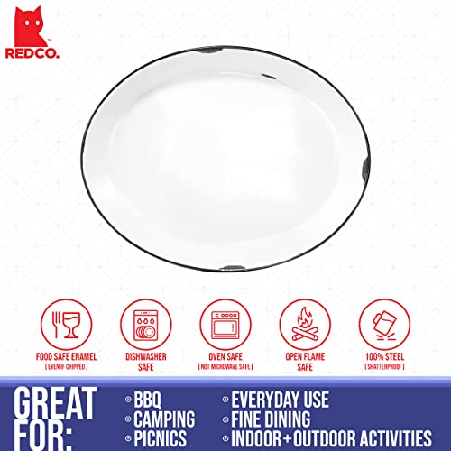 Red Co. Oven Safe Enamelware Metal Classic 16.5” Serving Oval Tray Platter, Distressed White/Black Rim