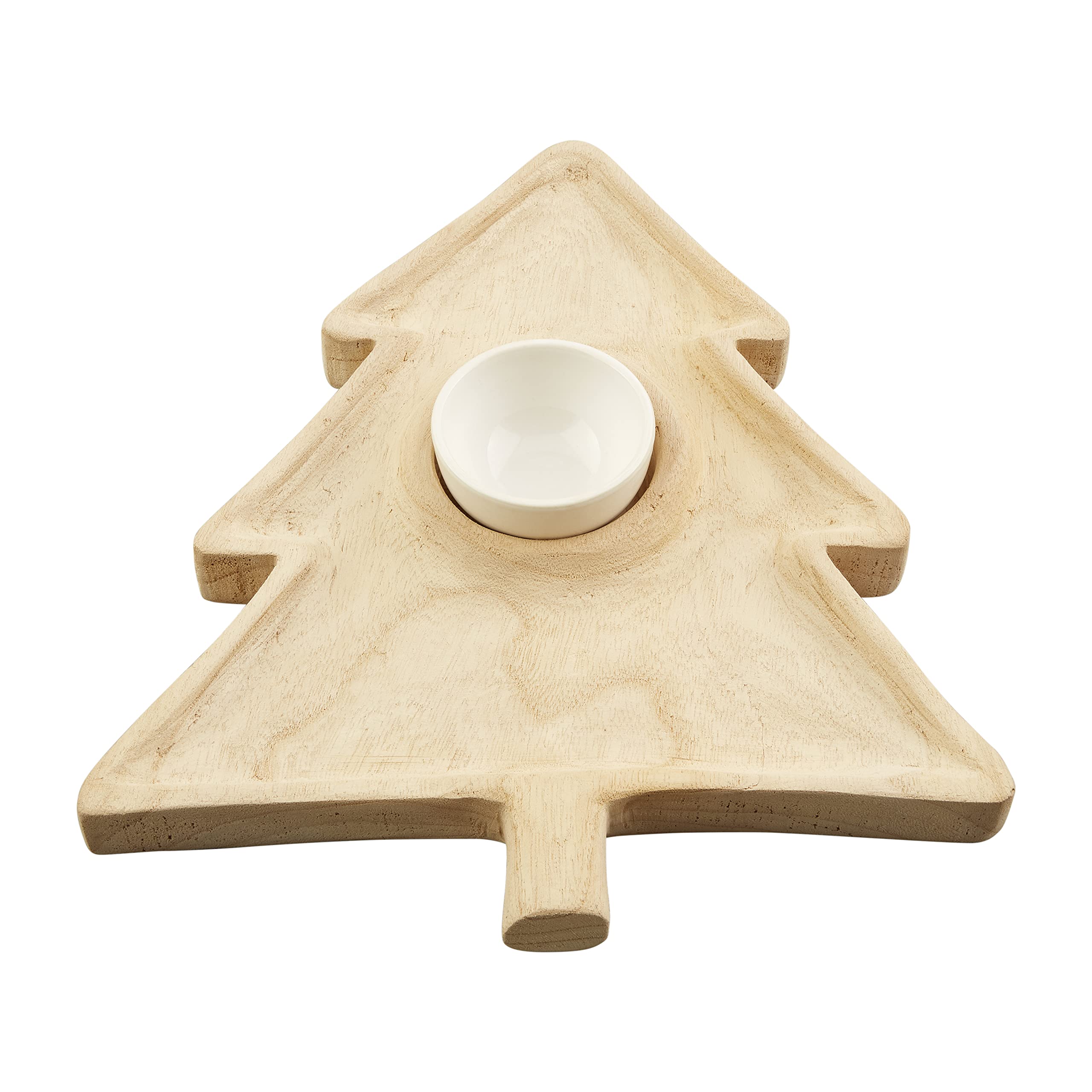 Mud Pie Paulownia Wood Christmas Tree Chip & Dip Set, 14.5" x 13", 14 1/2" x 13", Tan