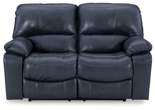 Signature Design by Ashley Leesworth Modern Leather Match Power Reclining Loveseat with USB Charging Ports, Blue