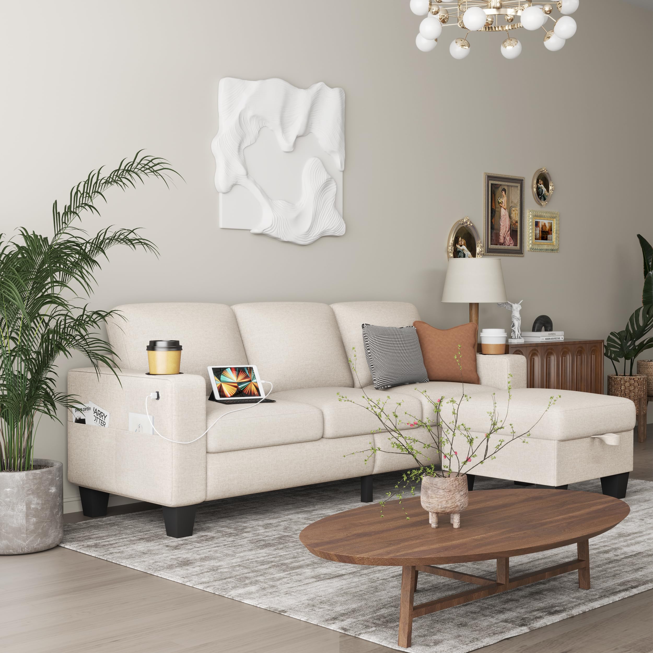 ZeeFu Convertible Sectional Sofa Couch: 3 Seat L-Shaped Small Sectional Sofa Couches with Storage Ottoman - Modern Black Velvet Upholstered Sofa Set for Living Room Office Small Space Apartment