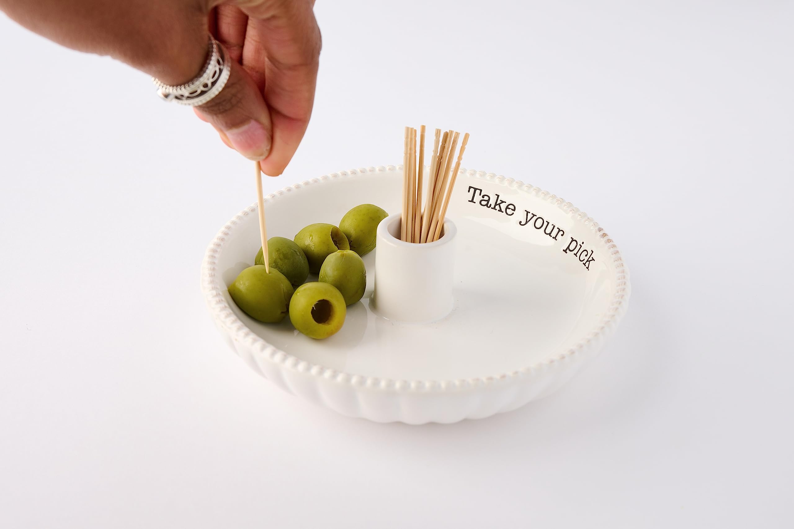 Mud Pie Take Your Pick, Toothpick Dish, 1.25" x 6" dia, White