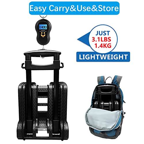 Portable Folding Hand Truck Lightweight Trolley Compact Utility Cart with 50kg/110lbs Heavy Duty 2 Wheels Solid Construction Adjustable Handle for Moving Travel Shopping Office Luggage Use(BY07-Black)