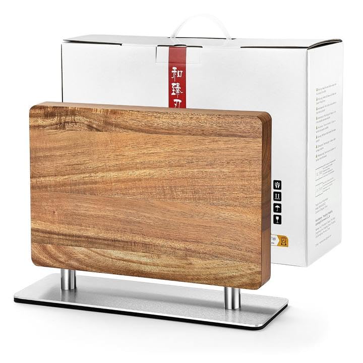 Strong Double Sided Magnetic Knife Block Without Knives, with Acacia Wood+430 Stainless Steel Base,Magnetic Universal Stands with Strong Enhanced Magnets Strip Kitchen Storage Cutlery Large Organizer