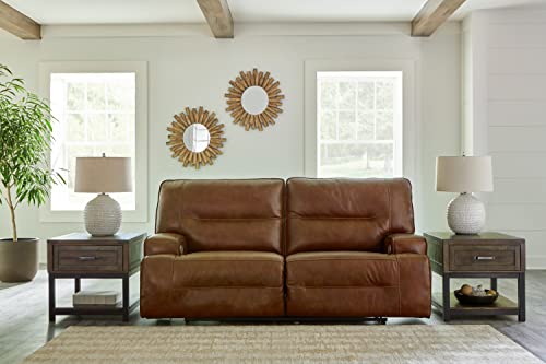 Signature Design by Ashley Francesca Modern Tufted Leather 2 Seat Power Reclining Sofa with Adjustable Headrest, Dark Brown