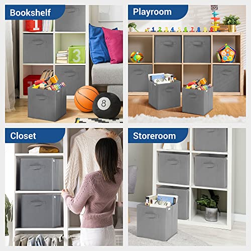 STORAGE MANIAC Storage Cubes, 11 Inch Collapsible Storage Bins with Handles, 6 Pack Fabric Foldable Bins for Organization, Durable Storage Bins for Closet, Shelves, Offices, Toys, Grey