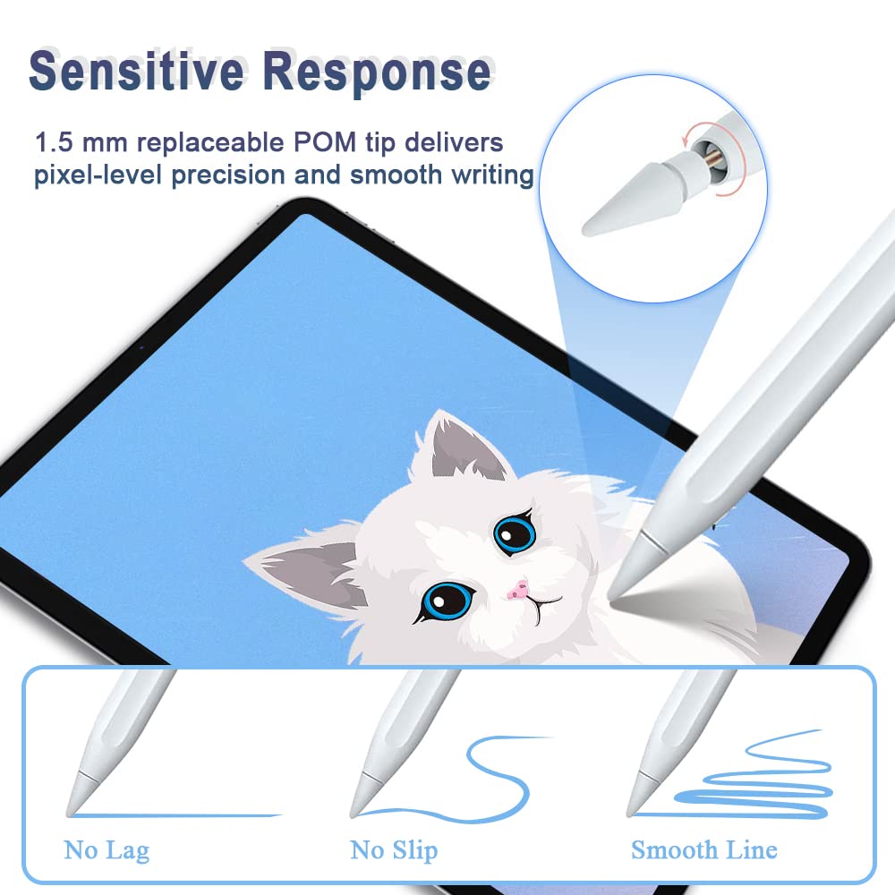 Stylus Pen, White Universal Magnet Active Pencil with Type-c Fast Charging Touch Screens for Capacitive Smartphones, Android/iPad Tablets