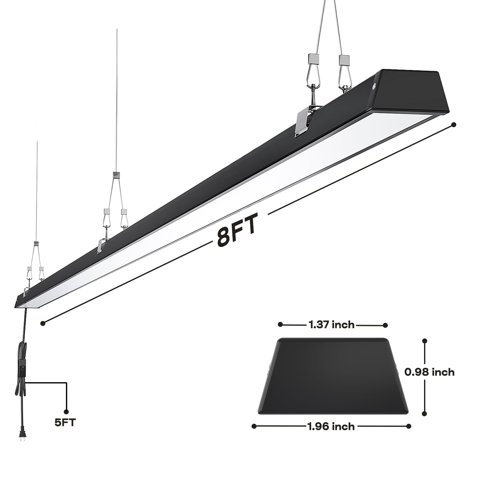 TychoLite 8FT LED Shop Light, 100W 12500lm, 5000K Daylight, Compact Black 8 Foot Commercial Lighting Fixtures for Workshops, Garage, Office, Surface/Suspension Mount, with 5FT Cord Switch, 6 Pack