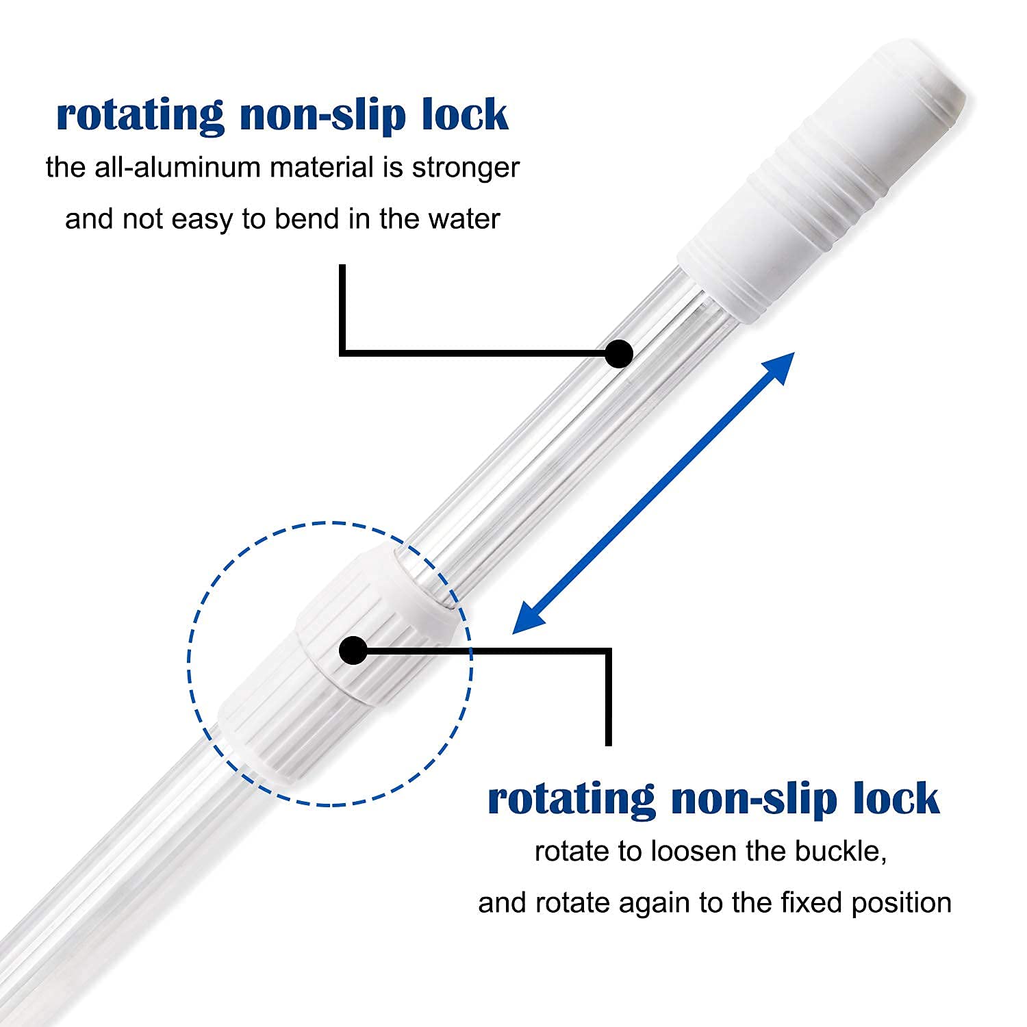 Polog 12FT Pool Pole Telescopic with Durable Buckle, Pool Extension Pole for Cleaning, 3-Section Adjustable Aluminum Pole for Pool Skimmer Net Leaf Rake Pool Brush Vacuum Head (12ft, Silver)