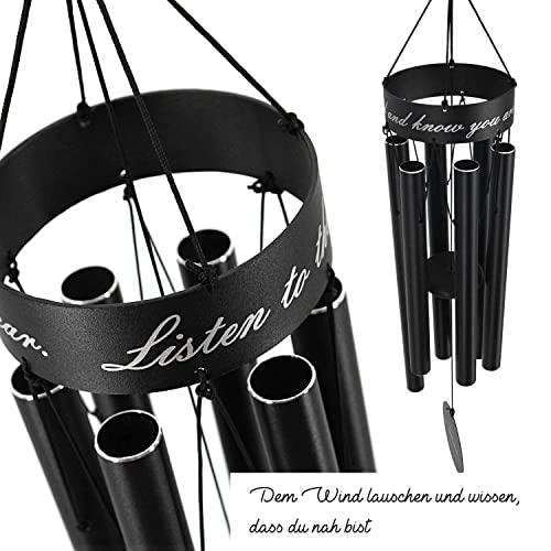 Pet Memorial Wind Chime, 30 Inches Paw Print Pet Remembrance Gift to Honor and Remember a Dog, Cat, or Other Pet, Premium Metal Wind Chime, Black