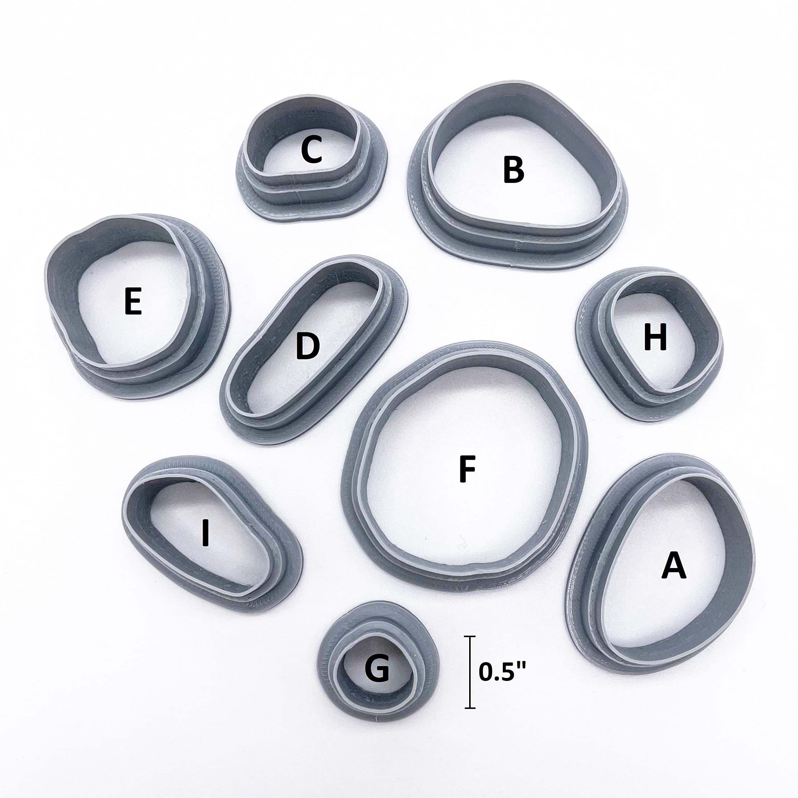 Polymer Clay Cutters β The Clayful Co Pebble Pack Set of 9 β Plastic Cutter for making Jewelry and Earring Shapes