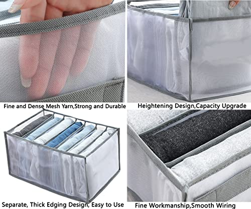 MUIRK Upgraded Wardrobe Clothes Organizer for Jeans,7PCS Jean Organizer,Jeans Compartment Storage,Mesh Clothes Storage Organizer for Bra (7PCS Upgraded:2Jeans+(Legging+Shirt+Panties+Sock+Bra)*1)