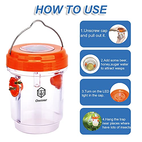 Petoor 2 Packs Wasp Trap - Solar Powered Bee Trap Outdoor for Yellow Jackets, Hornets and Wasps - Durable Wasp Killer and Bee Killer - Reusable Yellow Jacket Trap and Insect Trap