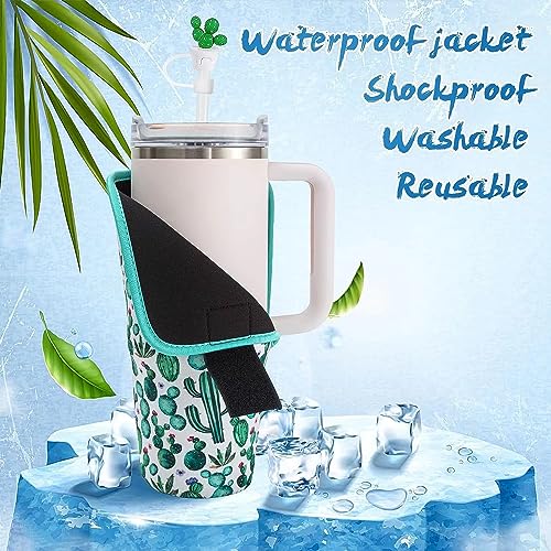 Reusable Neoprene Insulated Sleeves Cup Holder for Stanley 40oz Tumbler with Handle,Protective Water Bottle Sleeve Cover,with 2 Straw, Cleaning Brush and Straw Cover for Stanley Cup Accessories