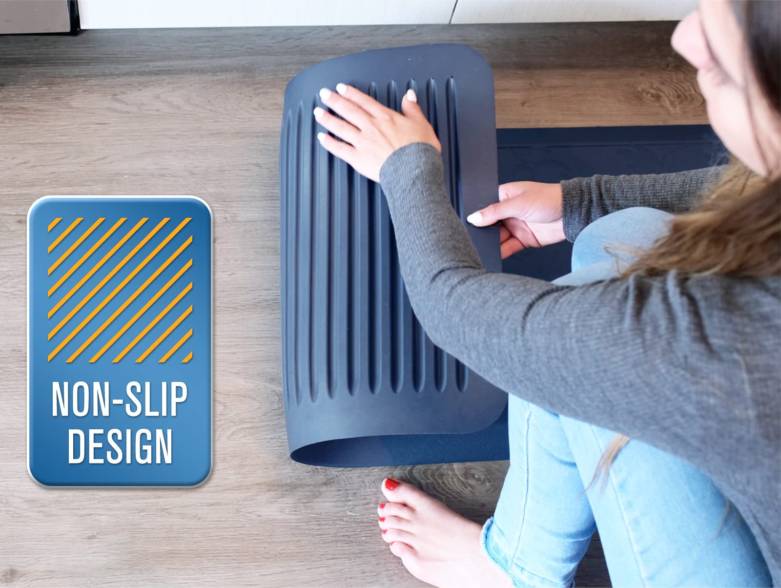 nbstep Anti Fatigue Mats for Kitchen Floor, 3/4" Thick 3D Massage Kitchen Floor Mat - Non-Slip Foam Comfort Cushion for Home Sink, or Yoga, Ergonomically - All Day Support - Stress Relief, Blue