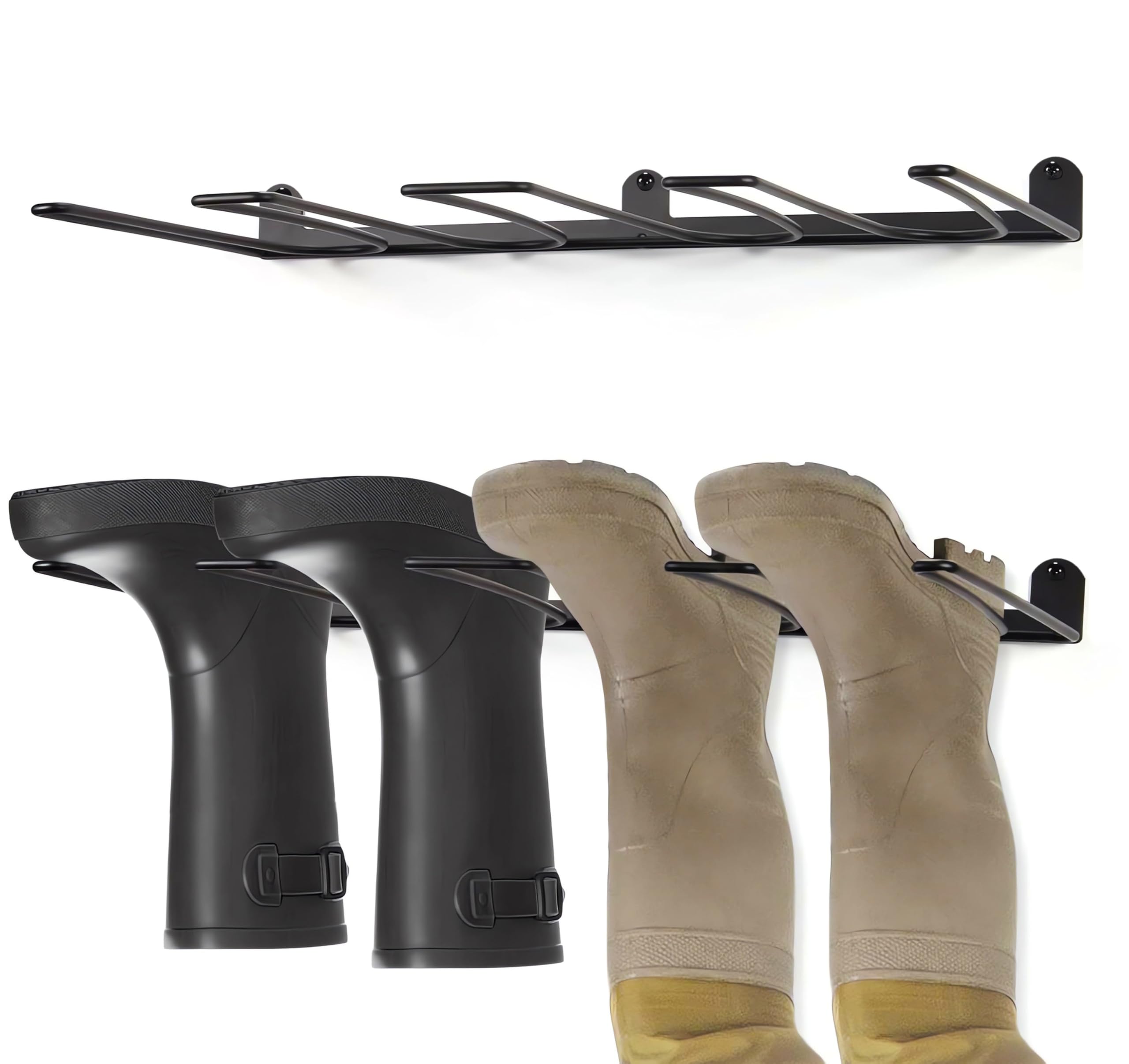Wader Hangers - 2Pack Boot Rack Mount Boot Hangers - Holds 4 Pair Cowboy Boot Rack Metal Wire Boot Holder for Wall Sturdy Alloy Steel Rust Resistant Boot Organizer for Mudroom Entryway Garage