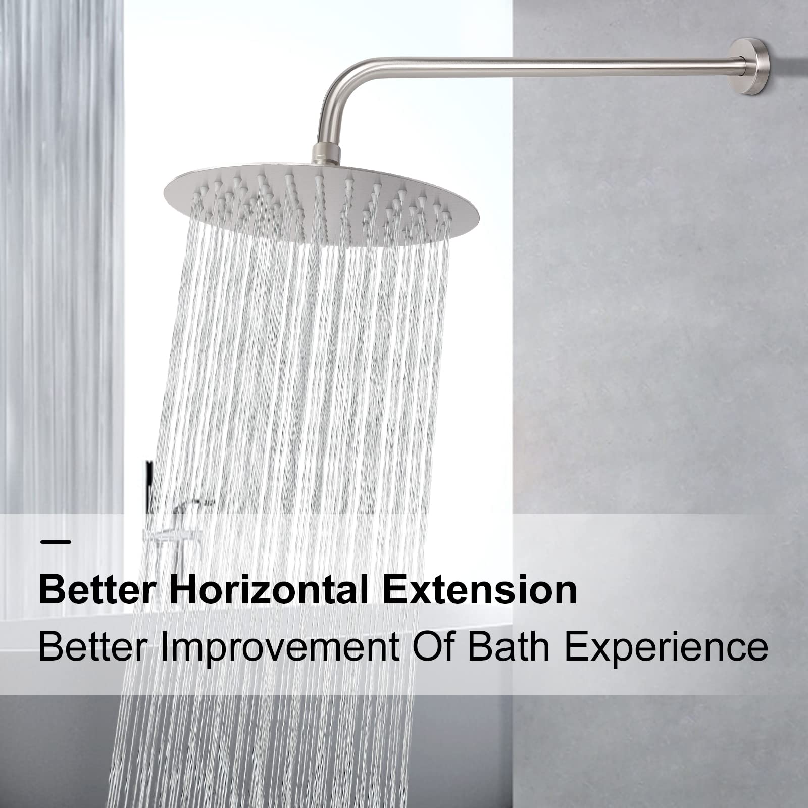 NearMoon Shower Arm, Extra Fixed Arm with Flange, Stainless Steel Wall-Mounted ShowerHead Arm (20 Inch, Brushed Nickel)