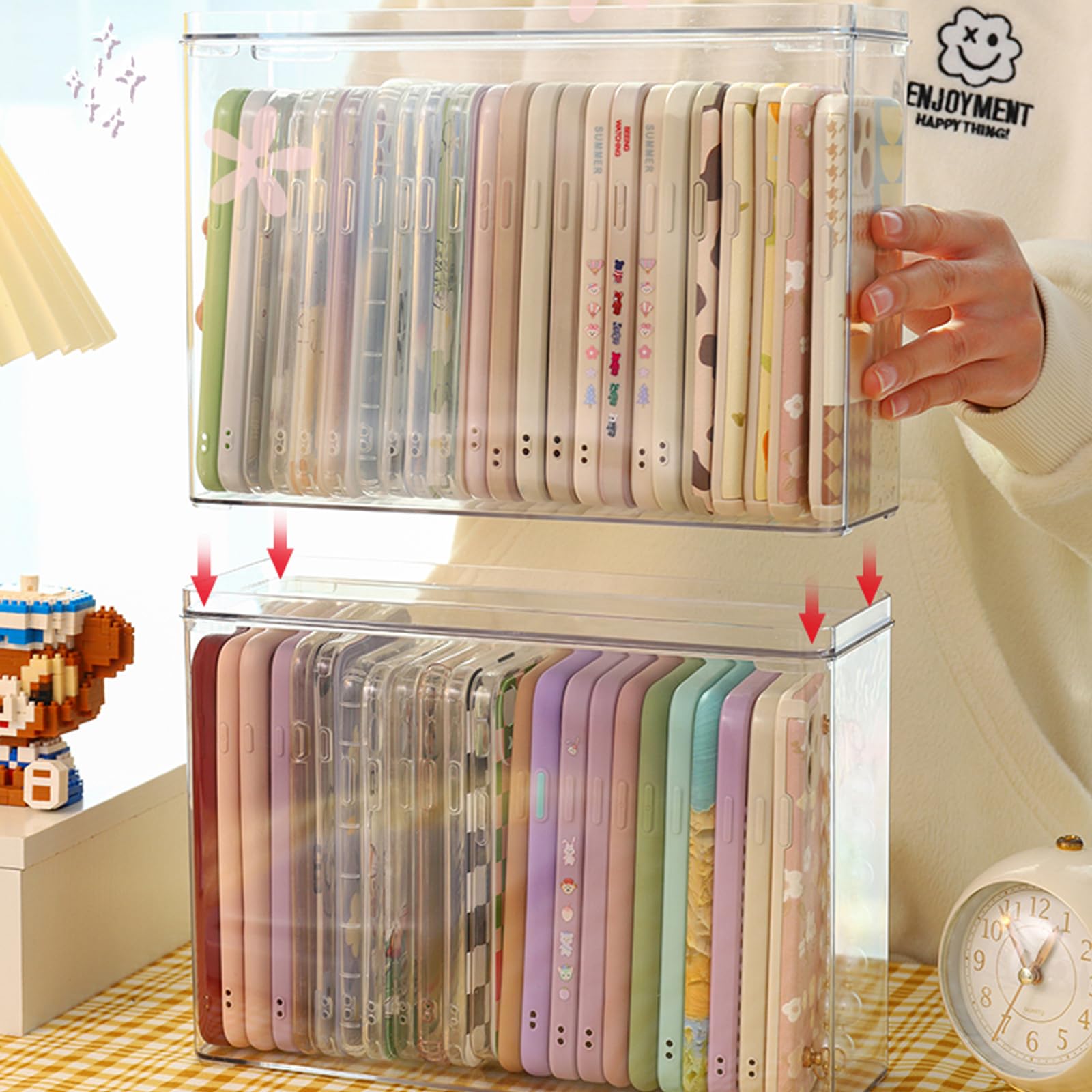 Serlife Phone Case Storage Holder Acrylic TV Remote Control Media Mobile Phone Storage Organizer with Lid