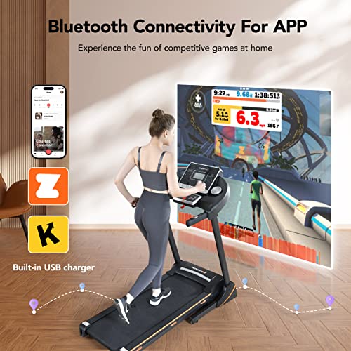 RENESTAR Treadmills for Home, Treadmill with 0-15% Auto Incline, 3HP Folding Treadmill for Running Walking with 280LBS Weight Capacity, Incline Treadmill Equipped with Bluetooth & Pulse Monitor
