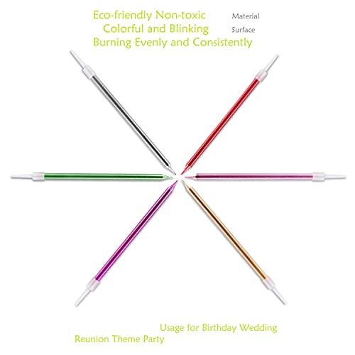 SHARESYNC Metallic Birthday Candles in Holders Birthday Cake Candles Long Thin Cupcake Candles for Wedding Party Decoration(24 Pieces) (Green)