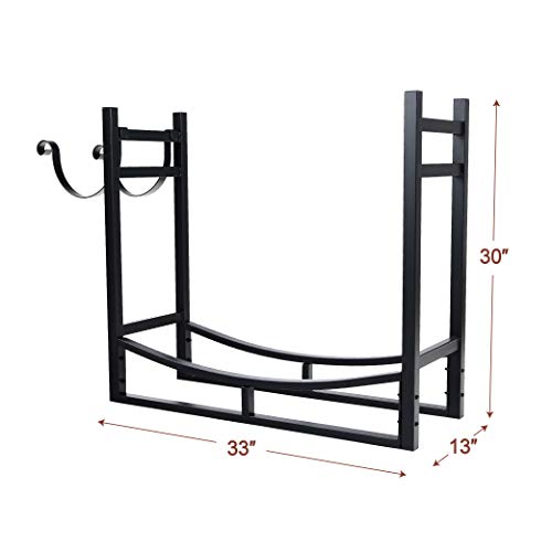 PHI VILLA Heavy Duty Firewood Racks Indoor/Outdoor Log Rack with Kindling Holder, 30 Inches Tall, Black