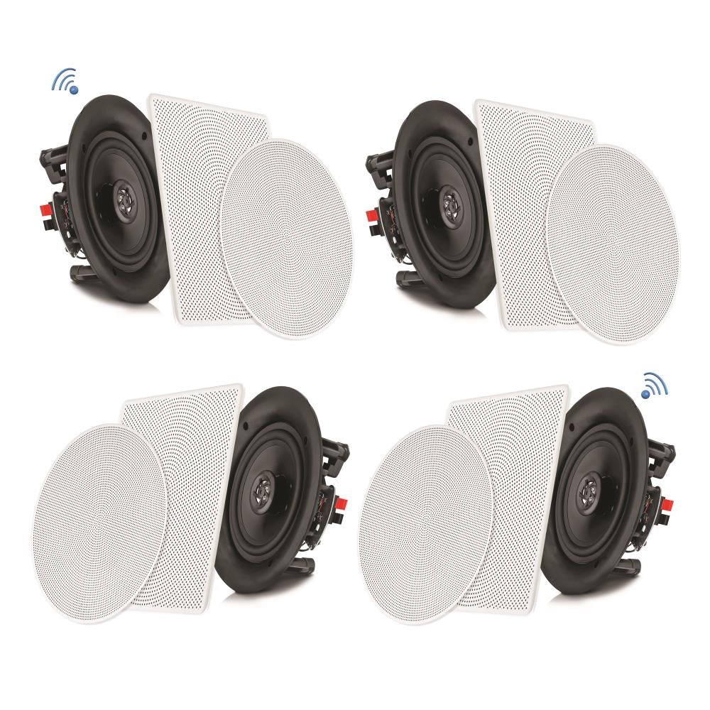 Pyle 8” 4 Bluetooth Flush Mount in-Wall in-Ceiling 2-Way Speaker System & Tweeter Stereo Sound 4 Ch Amplifier 250 Watt (PDICBT286) & Bluetooth Receiver Wall Mount - in-Wall Audio Control Receiver