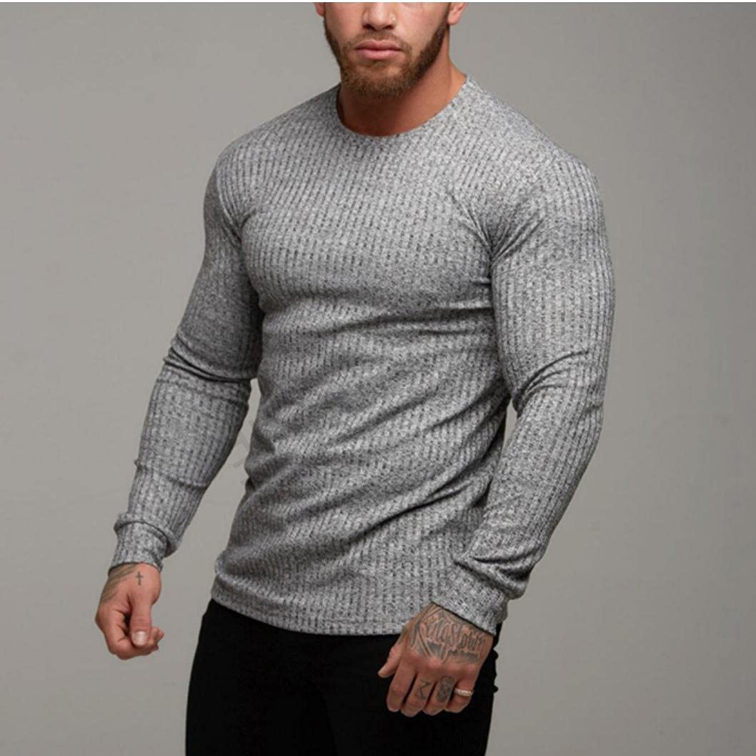 MorwenVeo Men's Muscle Slim Fit T Shirts Stretch Knit Long Sleeve Gym Workout Tee Shirts Athletic Casual Plain Basic T-Shirts