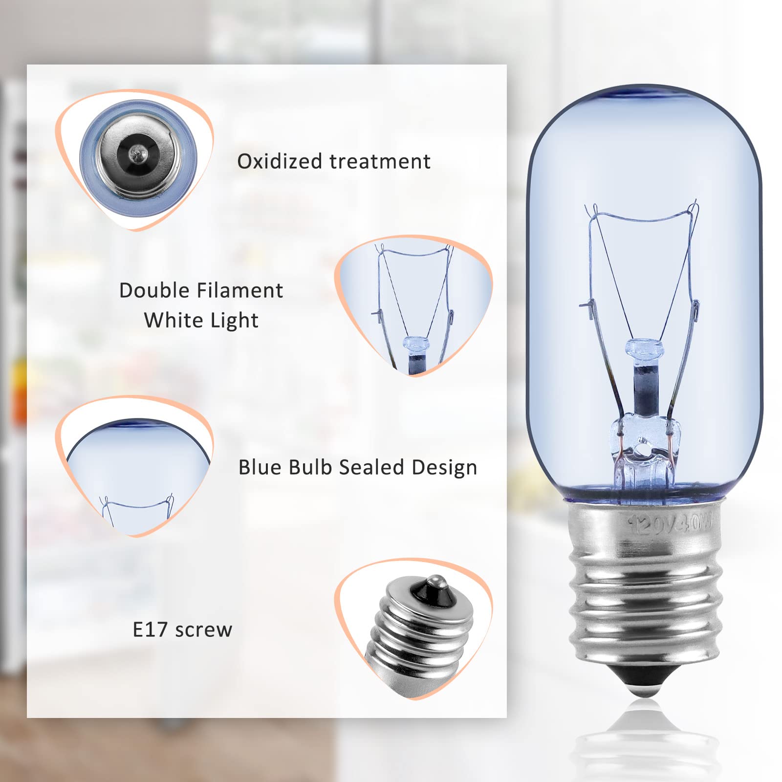 PANDEELS 2 Pack 297048600 241552802 Refrigerator Light Bulb E17 40W Fit for Frigidiare Kemnore Electorlux Fridge Freezer - Replaces 7297048600, 1056577, AP3770086, PS976993, EAP976993,Soft White