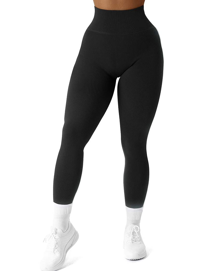 MOSHENGQI Womens High Waisted Seamless Ribbed Leggings Soft Slimming Yoga Pants(M,00-Purple)