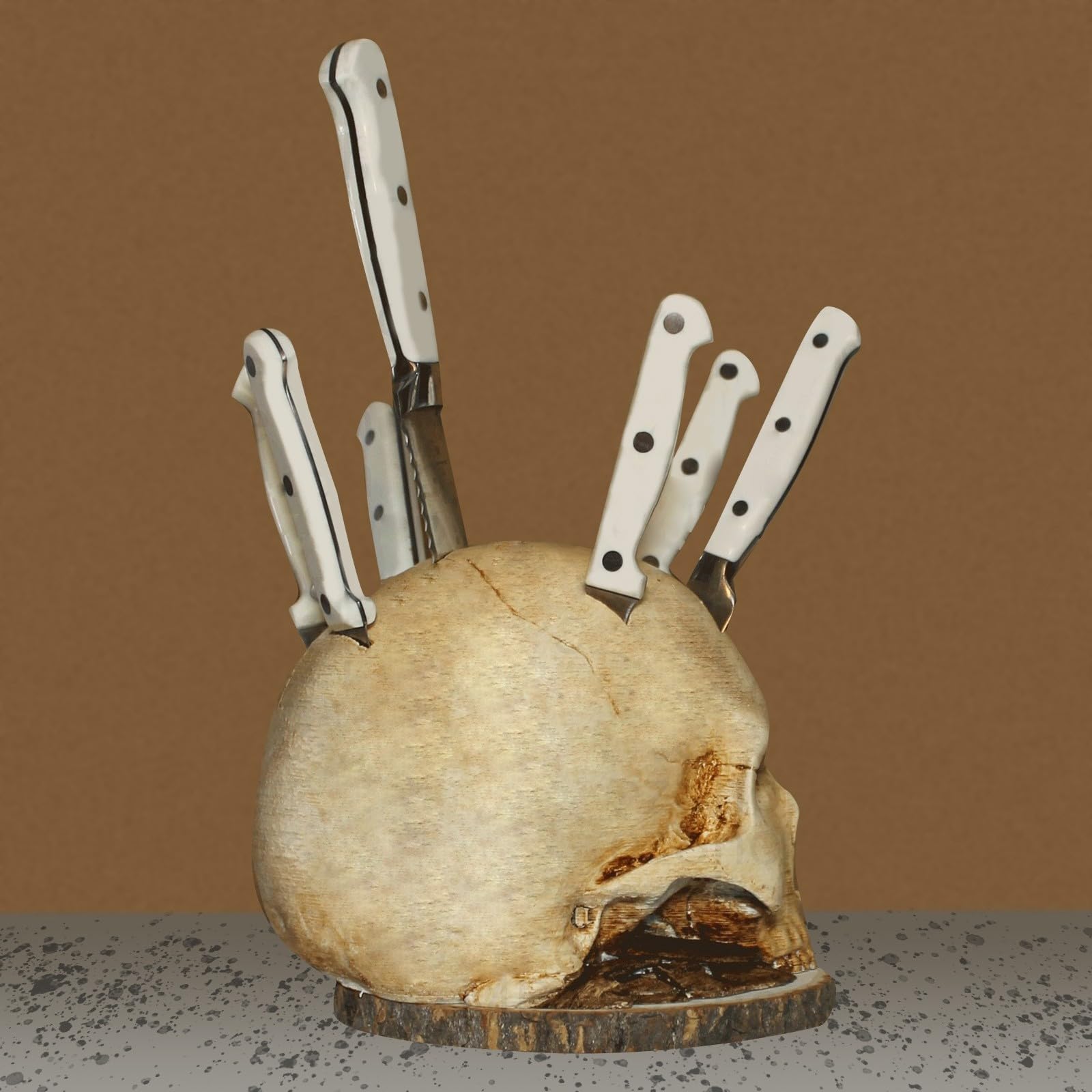 Skull Knife Holder For Kitchen Storage, Handmade Resin Skull Knife Stand, Creepy Creativity Head Shape Knife Holder, Scary Party Fruit Knife Stand Rack Decor, Halloween Ornaments, Gifts (A_5.9'')